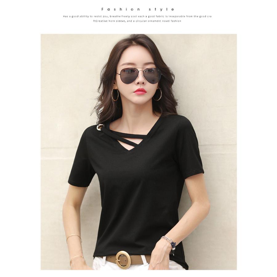 カットソー レディース 女性用 トップス 半袖 Vネック 無地 変形 ゆったり Tシャツ おしゃれ カジュアル シンプル 大人 婦人服 : KAWAeMON - 通販 - Yahoo!ショッピング