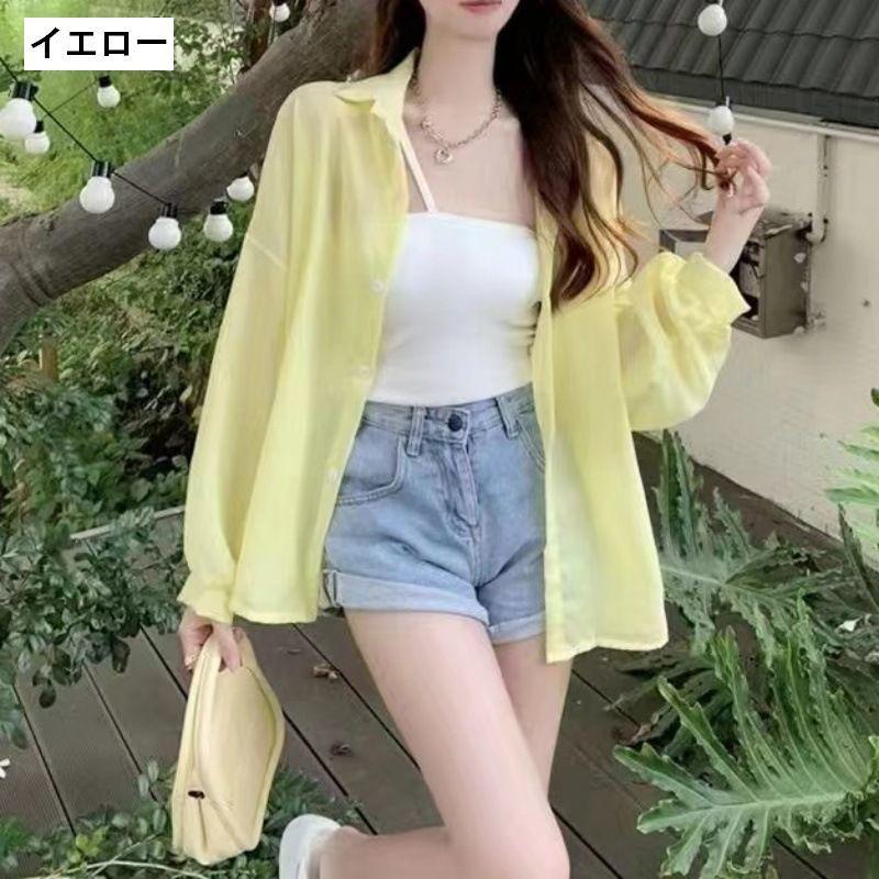 シャツ レディース 女性用 トップス 羽織り 長袖 無地 透け感 シースルー スタンダードカラー ドロップショルダー カジュアル おしゃれ 可愛い シ : KAWAeMON - 通販 ...