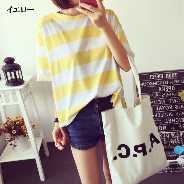 カットソー レディース 半袖 トップス クルーネック ボーダー カジュアル ゆったり おしゃれ かわいい M L XL 2XL : top-47511 : KAWAeMON - 通販 ...