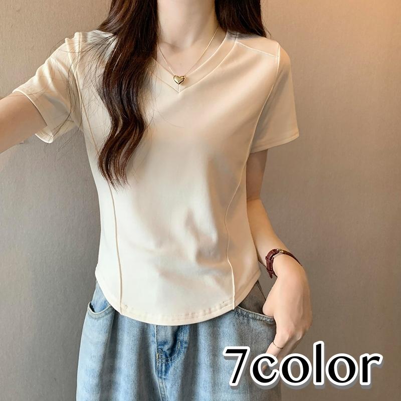 カットソー 半袖 レディース トップス 単品 無地 単色 Vネック プルオーバー 定番 Tシャツ 着回し シンプル 可愛い カジュアル おしゃれ お出 : KAWAeMON - 通販 ...