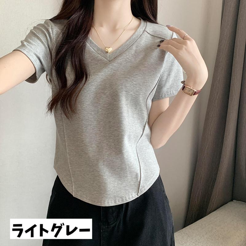 カットソー 半袖 レディース トップス 単品 無地 単色 Vネック プルオーバー 定番 Tシャツ 着回し シンプル 可愛い カジュアル おしゃれ お出 : KAWAeMON - 通販 ...