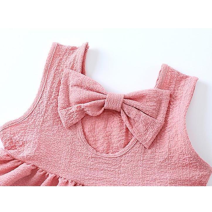 ワンピース ノースリーブ キッズ ベビー 子供 女の子 ラウンドネック 膝丈 リボン 無地 単色 シンプル お洒落 可愛い 女児 : KAWAeMON - 通販 - Yahoo!ショッピング