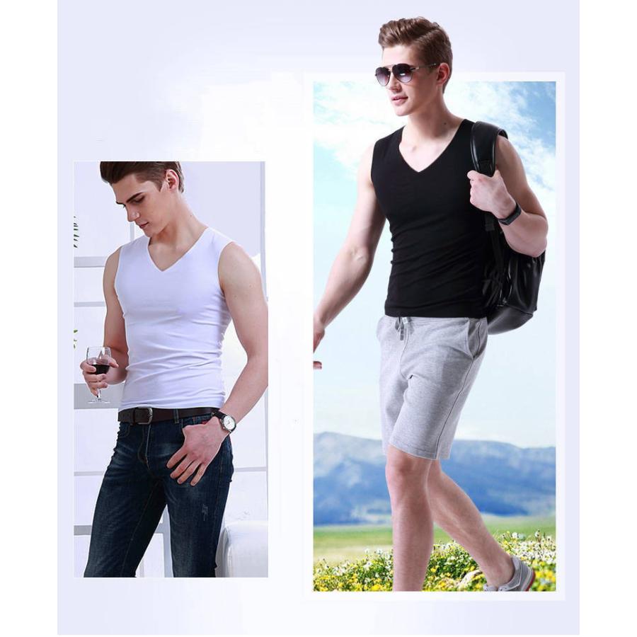 タンクトップ メンズ トップス Vネック ラウンドネック 大きめ ホワイト ブラック グレー ブルー シンプル 伸縮性 : KAWAeMON - 通販 - Yahoo!ショッピング