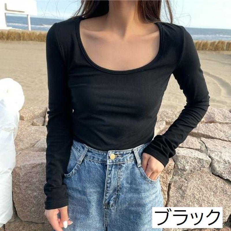 カットソー 長袖 レディース トップス Uネック プルオーバー 無地 ソリッドカラー 婦人服 女性用 インナー カジュアル 着回し 普段着 お出かけ : KAWAeMON - 通販 ...