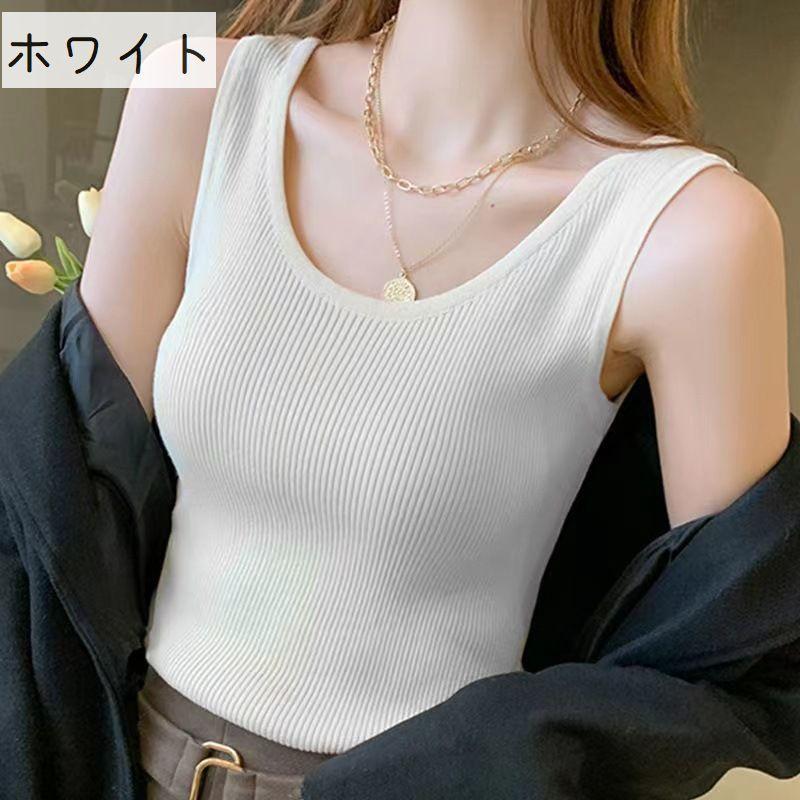 タンクトップ レディース トップス Uネック リブ ノースリーブ プルオーバー 普段着 無地 シンプル 婦人服 ベーシック 定番 着回し カジュアル : KAWAeMON - 通販 ...