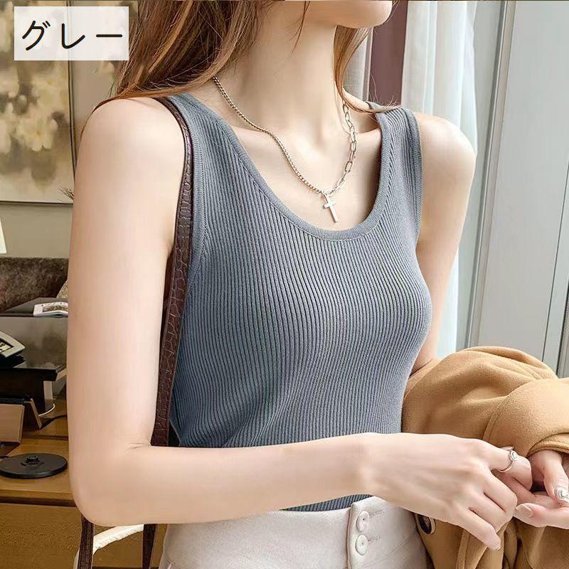 タンクトップ レディース トップス Uネック リブ ノースリーブ プルオーバー 普段着 無地 シンプル 婦人服 ベーシック 定番 着回し カジュアル : KAWAeMON - 通販 ...