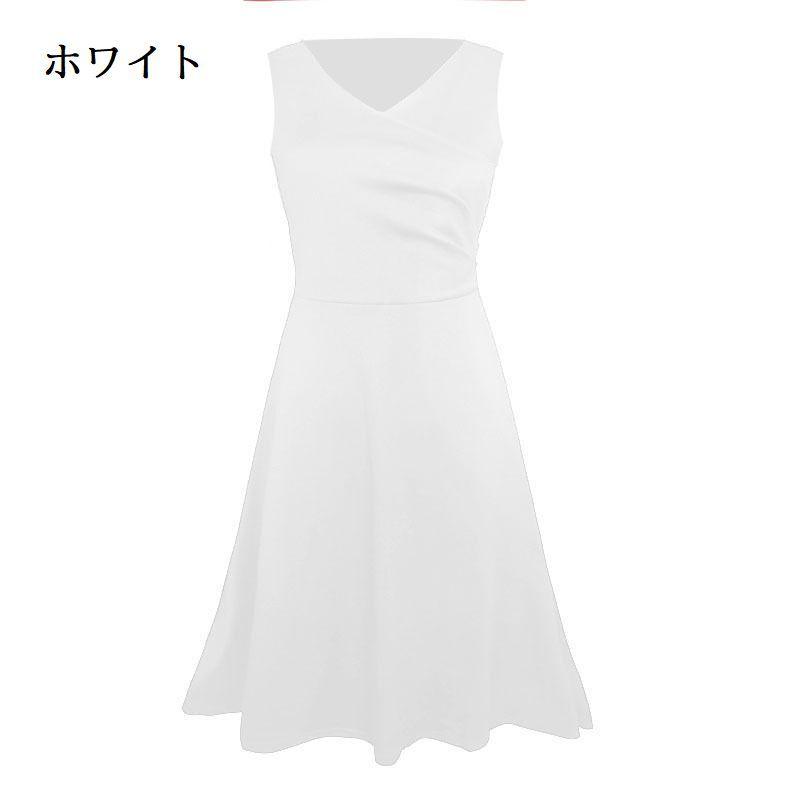 ワンピース ノースリーブ 膝丈 膝上 ミディアム丈 レディース 女性 袖なし Vネック Vライン フレアスカート シフォン 肩見せ ワンショルダー 無 : KAWAeMON - 通販 ...