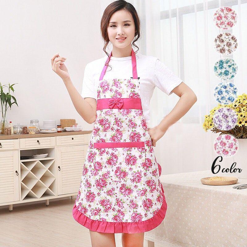 エプロン レディース 女性用 花柄 フラワー バラ ローズ フリル リボン ポケット付き プリント 総柄 かわいい おしゃれ 女子力 : KAWAeMON - 通販 - Yahoo!ショッピング