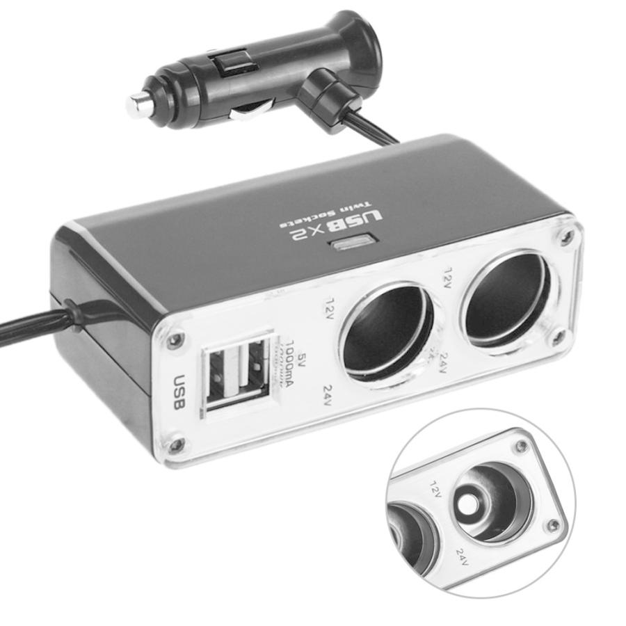 カーチャージャー シガーソケット 車用 ソケット分配器 2連 USB LED付き カーアクセサリ 増設 充電用 多機能 : KAWAeMON - 通販 - Yahoo!ショッピング