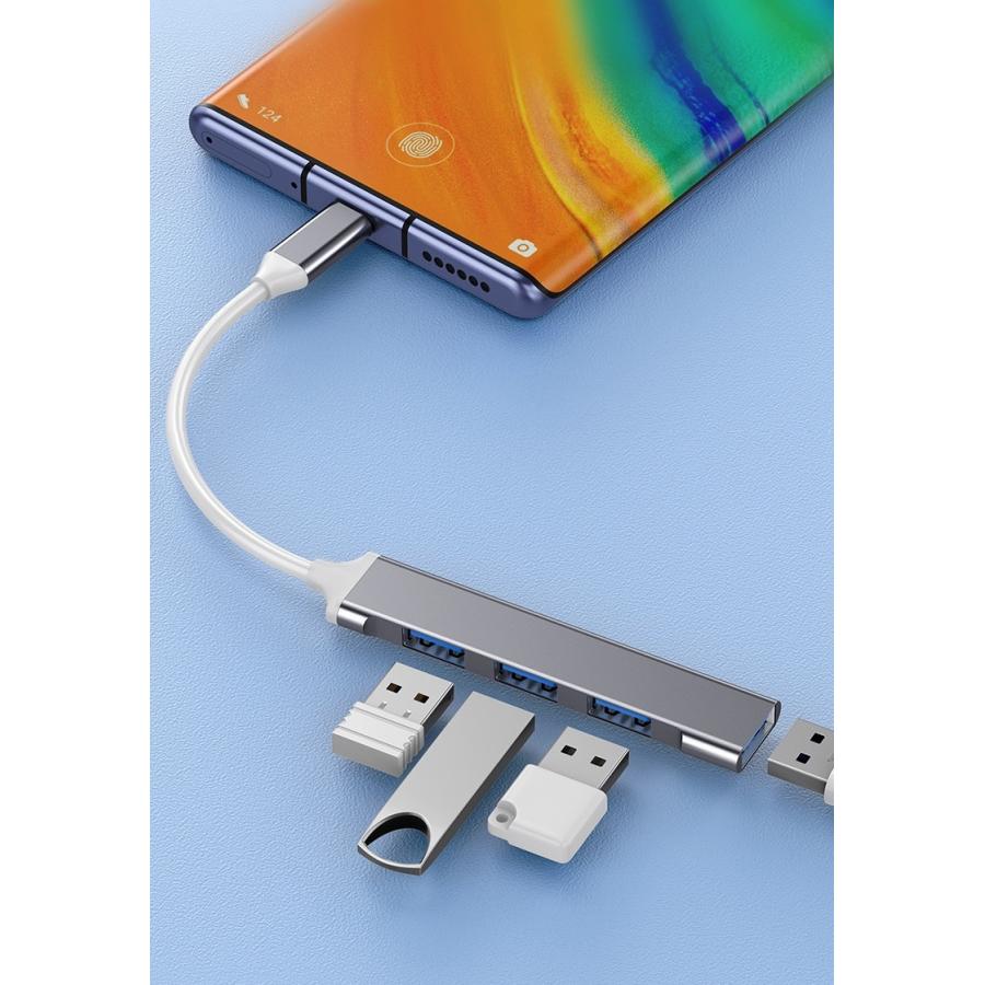 USBハブ Type-C用 Type-A用 4in1 TypeC用 タイプC用 パソコン周辺機器 パソコンアクセサリー 4ポート シルバーカラー グレ : KAWAeMON - 通販 ...