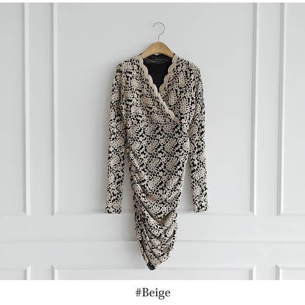 ワンピース レディース 長袖 総レース レース カシュクール Vネック 膝丈 ひざ丈 タイト 上品 きれいめ 春 秋 冬 30代 40代 50 ...