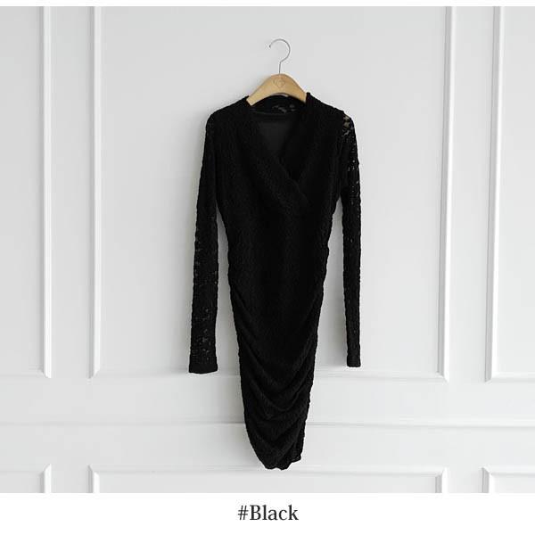 ワンピース レディース 長袖 総レース レース カシュクール Vネック 膝丈 ひざ丈 タイト 上品 きれいめ 春 秋 冬 30代 40代 50 ...