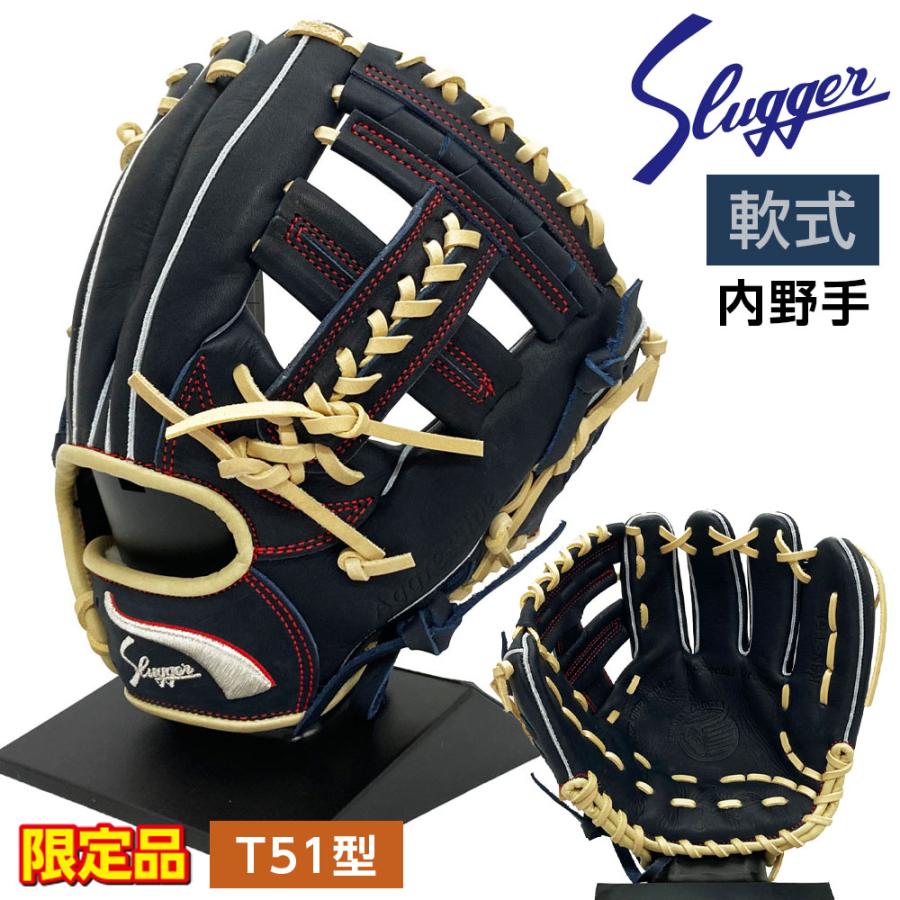 久保田スラッガー 軟式 グローブ 内野手用 野球 限定グラブ T51型 EX24-GS1 右投げ用 KSブラック×トレンチ×レッド刺繍 : カワイスポーツ - 通販 - Yahoo!ショッピング
