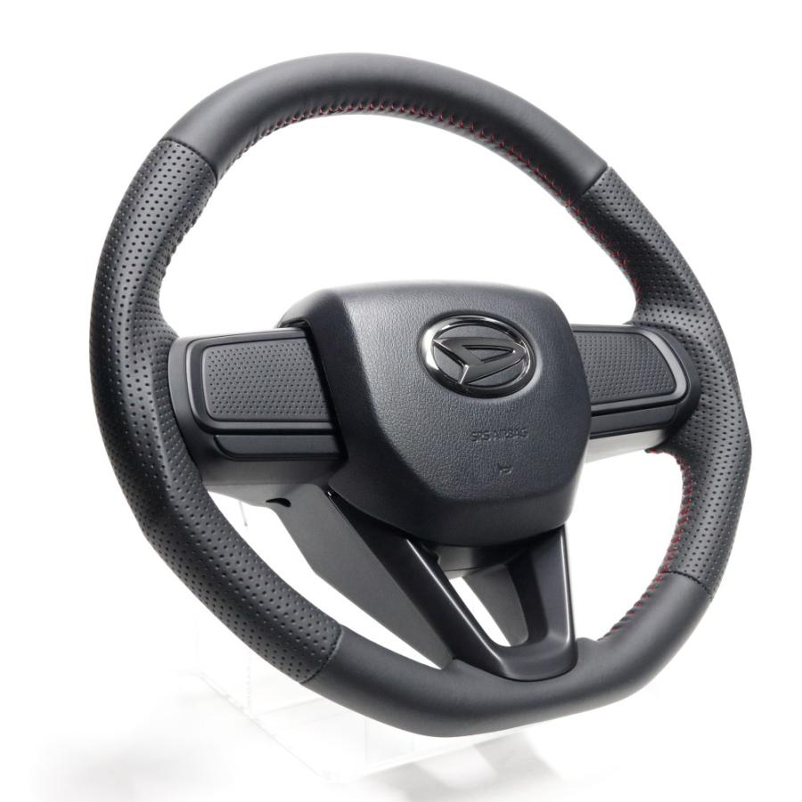 DAIHATSU ムーヴ キャンバス LA850S, LA860S用 レアル ステアリング オリジナルシリーズ オールレザー (レッドステッチ) DIB-LPB-RD (REAL 正規品 ...