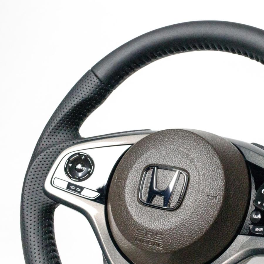 HONDA N-WGN JH3, JH4用 レアル ステアリング オリジナルシリーズ オールレザー (ブラックステッチ) 品番： HND-LPB (REAL 正規品) :HND-LPB-02 ...