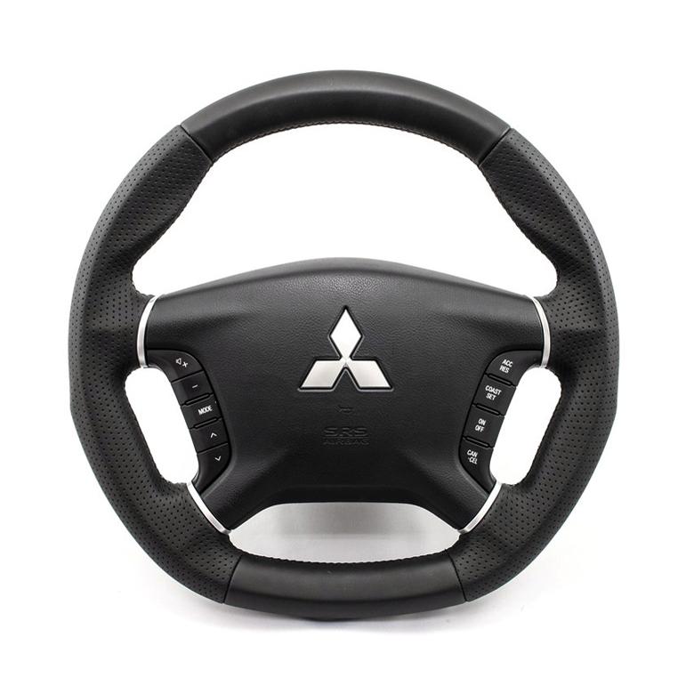パジェロ V83W, V87W, V88W, V93W, V97W, V98W用 ケンスタイル ステアリング ブラックレザー (レッドステッチ) 品番： MITSUBISHI A-Type ...