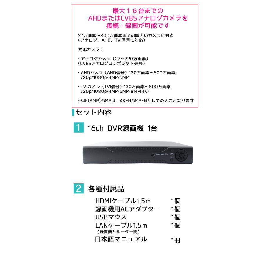 防犯カメラ用16CH DVR録画機(選べるHDD容量)AHDカメラやTVIカメラ(4K〜2M)、アナログカメラを混在入力可 録画 記録 高画質HDMI PCやスマホから遠隔監視 KC ...
