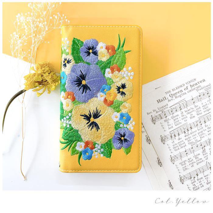 らくらくスマートフォン F-52B fー52b ケース カバー 手帳 手帳型 f52b F52B手帳型カバー F-52Bケース F-52Bカバー らくらくスマホ パンジー刺繍 スマホケース ...