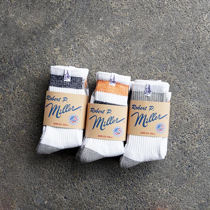 Robert P. Miller ミラー 3P Crew length line socks ラインソックス 3Pソックス ソックス 靴下 ...
