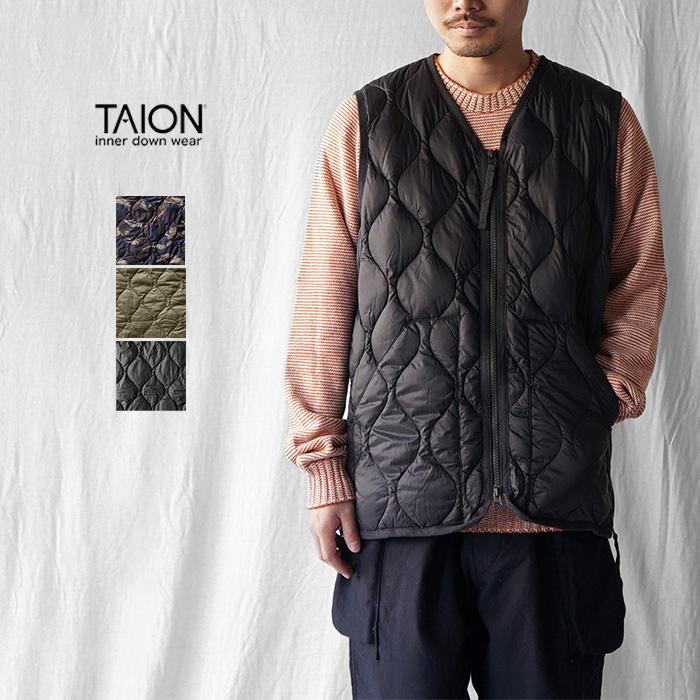 TAION タイオン MILITARY W-ZIP V NECK DOWN VEST -SOFT SHELL ミリタリーWジップVネックダウン ...