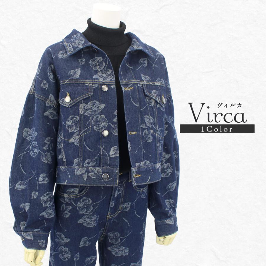 ヴィルカ Virca ジャケット レディース デニム 花柄 ステッチ ショート ポケット カジュアル ドレッシー フェミニン キュート M ...