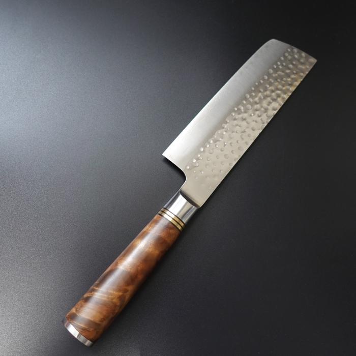 佐治作 包丁 菜切包丁 R2粉末ハイス 165mm 花梨柄 鎚目打 越前 佐治作 包丁 菜切包丁 R2粉末ハイス 165mm 花梨柄 鎚目打 越前