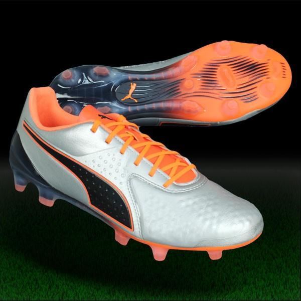 PUMA（プーマ） ワン 1 レザー CC FG/AG プーマシルバー×ショッキングオレンジ 【PUMA|プーマ】サッカースパイク104752 ...