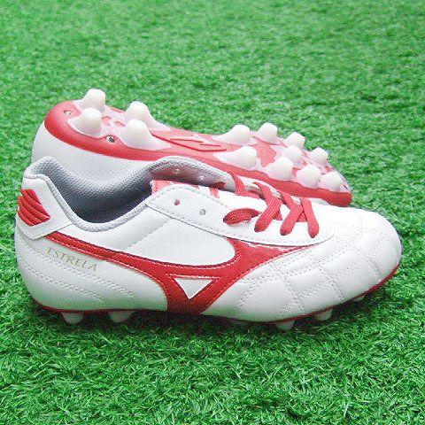 MIZUNO エストレーラ JR MD スーパーホワイトパール×レッド 【MIZUNO|ミズノ】サッカージュニアスパイク12kp-00962 ...