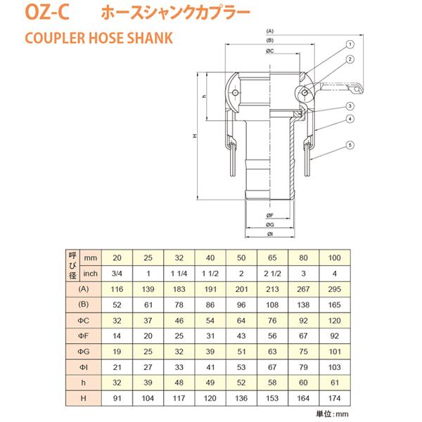 【20個セット】小澤物産 4インチ 100A OZCレバーカップリング ホースシャンクカプラー（メス×タケノコ） OZ-C ブロンズ製 カムロック : 建築土木ストア - 通販 - Yahoo ...