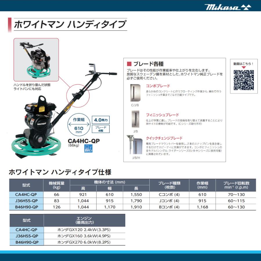 三笠産業 ホワイトマン CA4HC-QP ハンディタイプ 作業幅 610mm ブレード4枚 特殊建設機械 建築 土木 エンジン ガソリン ...