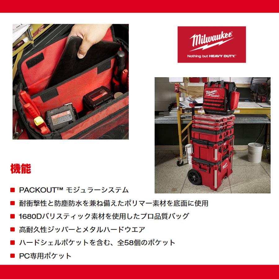 Milwaukee（ミルウォーキー） テクニカルバックパック 48-22-8300 PACKOUT モジュラーシステム ポリマー 収納 工具箱 ...