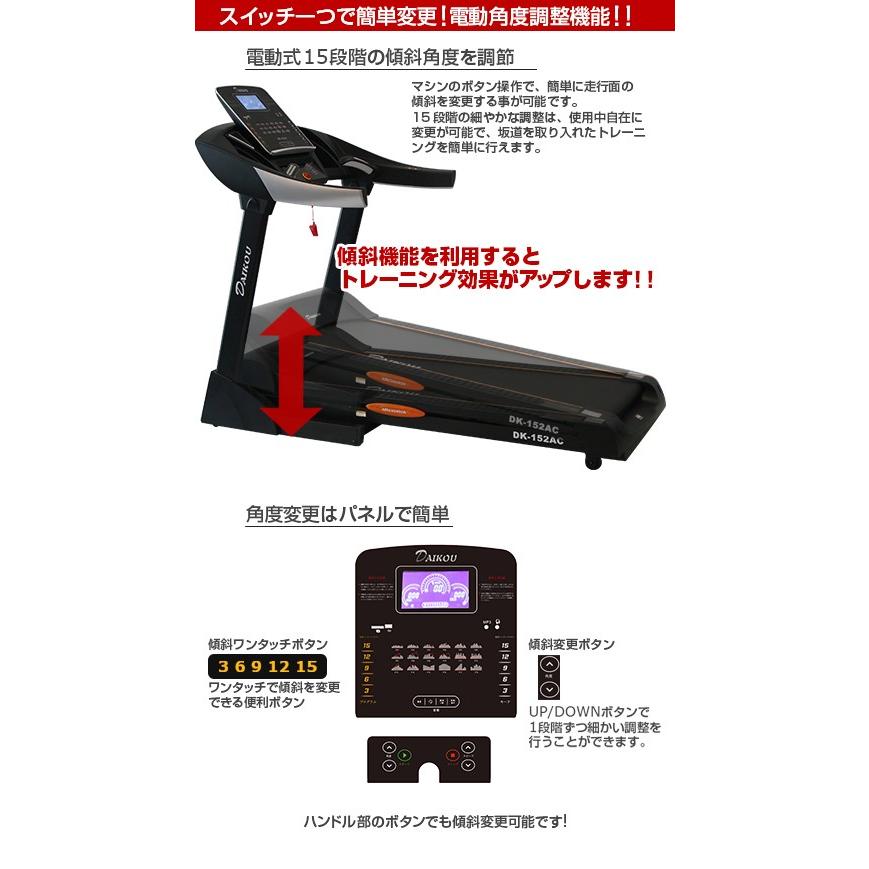 DAIKOU（ダイコー） ルームランナー ランニングマシーン 準業務用 静か 電動 20km 折りたたみ 油圧シリンダー式 電動傾斜15段階 体重制限140kg DK-152AC ...