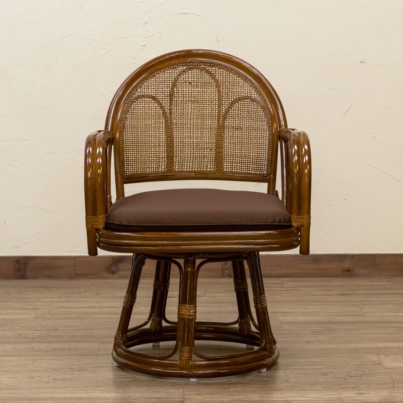 回転式座椅子 ハイタイプ 座面高41cm 回転式 360度 クッション付き 天然木 籐 藤 ラタン 回転チェア ブラウン クッション取り外し可能 組み立て不要 ナチュラル : KEY ...