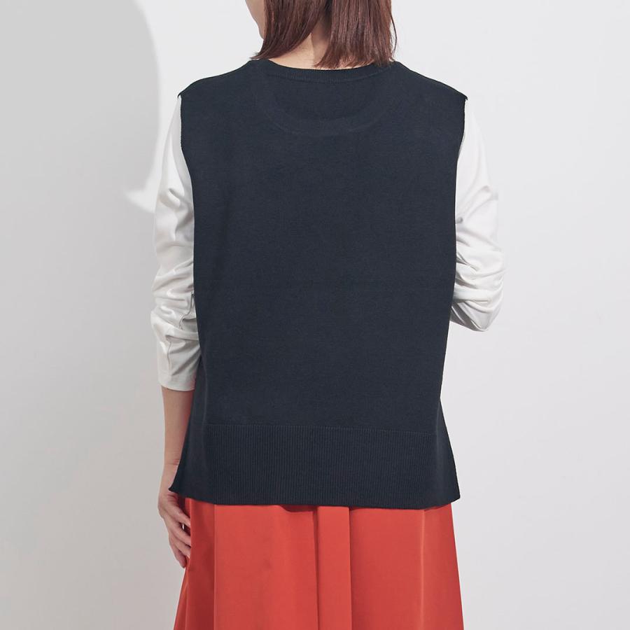 シンプル 合わせやすい スリット すっきり 抜け感 サステナブル リサイクル糸 ｜ クルーネックニットベスト KEYUCA(ケユカ ...