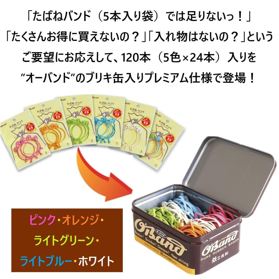 輪ゴム 新しいカタチ たばねバンド #18×3mm幅 オーバンド缶入り 120本(24本×5色/缶) 販売ルート限定商品 GHT-N-MX2 共和 : キチベイ - 通販 - Yahoo!ショッピング