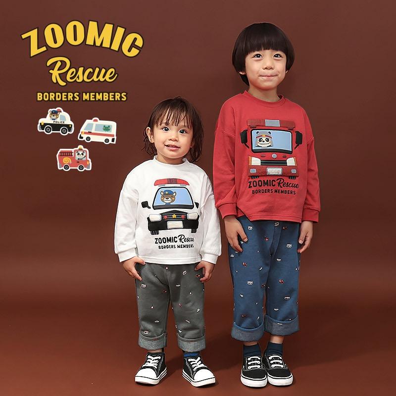 ZOOMIC 長袖 Tシャツ 80cm 90cm 95cm 100cm 110cm 120cm 働く車 発泡プリント パトカー 消防車 ロンT 可愛い キッズ ベビー 子供服 男の子 秋 冬 ...