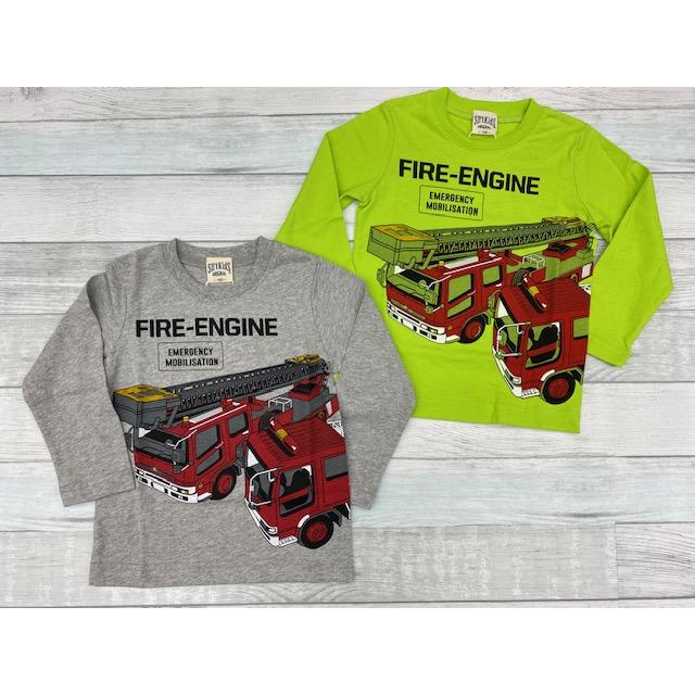 Sn't Kids 働く車 長袖Tシャツ 100cm 110cm 120cm 130cm 綿100% 消防車 はしご車 緊急車両 プリント ...