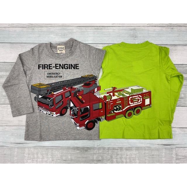 Sn't Kids 働く車 長袖Tシャツ 100cm 110cm 120cm 130cm 綿100% 消防車 はしご車 緊急車両 プリント ...
