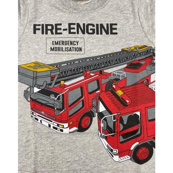 Sn't Kids 働く車 長袖Tシャツ 100cm 110cm 120cm 130cm 綿100% 消防車 はしご車 緊急車両 プリント ...