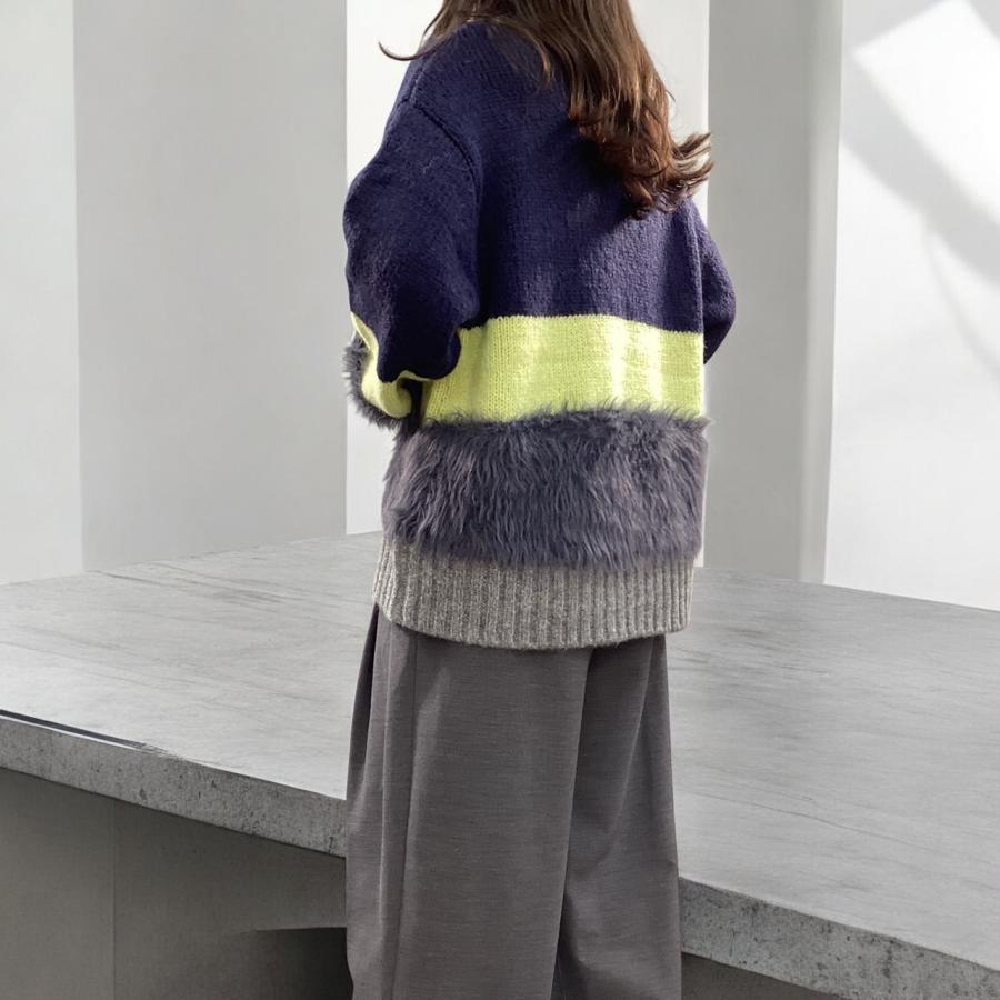 NUS 切替スリーブファー ワイド ニットセーター 型番452-35542 ネイビー チャコール : bequadro - 通販 - Yahoo!ショッピング