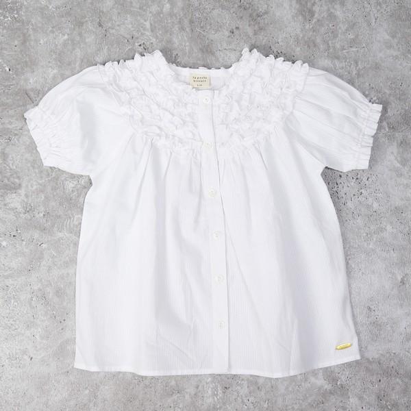 la poche biscuit ブラウス 半袖 フリル キッズ 女の子 80-140cm 無地 シャツ きれいめ ナチュラル フェミニン ラポシェビスキュイ K 新作 2502 58 ...