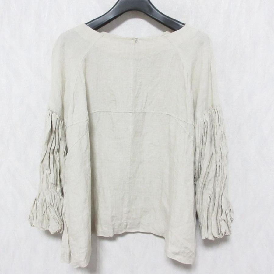 美品 SCRUMPCIOUS スクランプシャス リネン バルーンスリーブ プルオーバー ブラウス シャツ 2 ベージュ レディース 古着 中古 ...