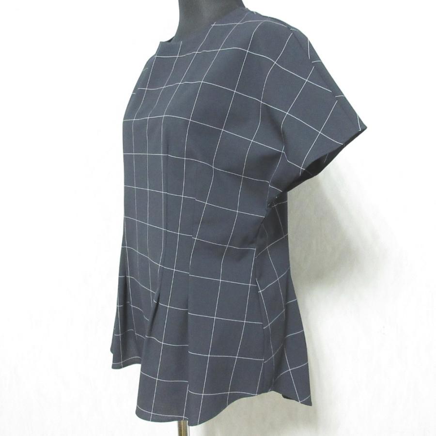 ほぼ美品 23SS M・fil エムフィル ×EFFE BEAMS エッフェビームス 別注 チェック フレンチスリーブ ブラウス プルオーバー 36 ネイビー レディース 古着 中古 ...