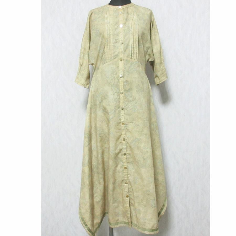 Ameri 美品 AMERI アメリ MEDI PHOEBE SCARF DRESS ペイズリー柄 七分袖 ドルマンスリーブ ロングワンピース 02110520750 S カーキイエロー ...