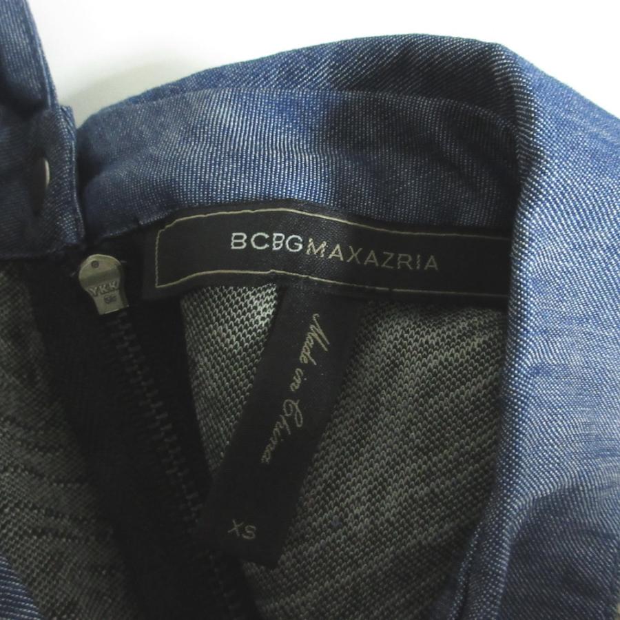 BCBGMAXAZRIA 美品 BCBG MAXAZRIA ビーシービージーマックスアズリア 総柄 ストレッチ ノースリーブ ジャガードワンピース ドレス XS ブルー レディース 古着 中古 ...