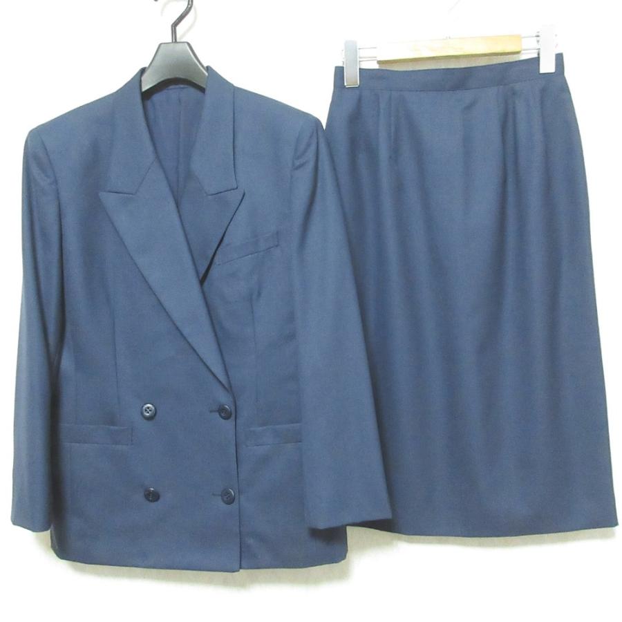 BURBERRY 美品 burberrys バーバリー ヴィンテージ ダブルブレストジャケット ひざ丈 スカート スーツ セットアップ 9AR ネイビー レディース 古着 中古 : ブランド ...