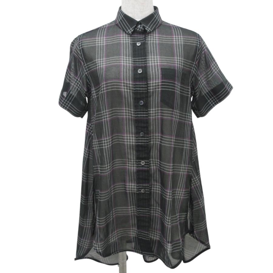 sacai 美品 22SS サカイ Glencheck Mix Shirt 半袖 シアーシャツ 22-05989 1 ブラック レディース 古着 中古 : ブランド古着のリュクス - 通販 ...
