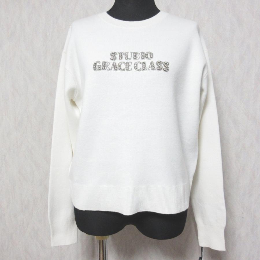 GRACE CLASS 未使用 24SS Grace Class グレースクラス グレースコンチネンタル ロゴビジューニットトップ プルオーバー 0224143001 36 ホワイト ...