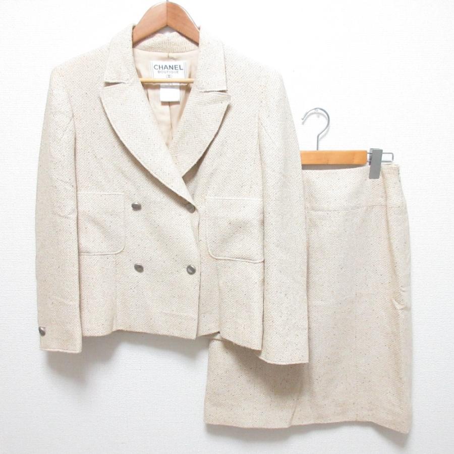 CHANEL 良品 98P シャネル ヴィンテージ サマーツイード ダブルジャケット+スカート スーツ サイズ38 ライトベージュ レディース 古着 中古 : ブランド古着のリュクス - 通販 ...