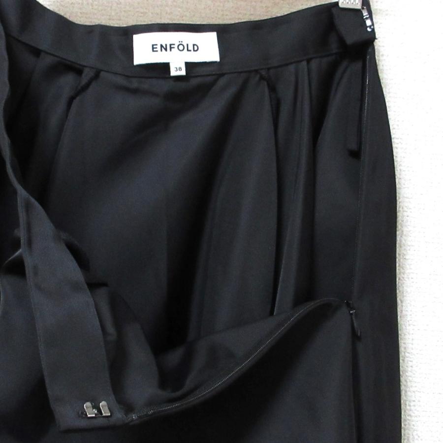 ENFOLD 美品 23SS エンフォルド DEFORMED MIDI SKIRT 変形フレアヘムスカート 300GS931-0110 38サイズ ブラック レディース 古着 中古 ...